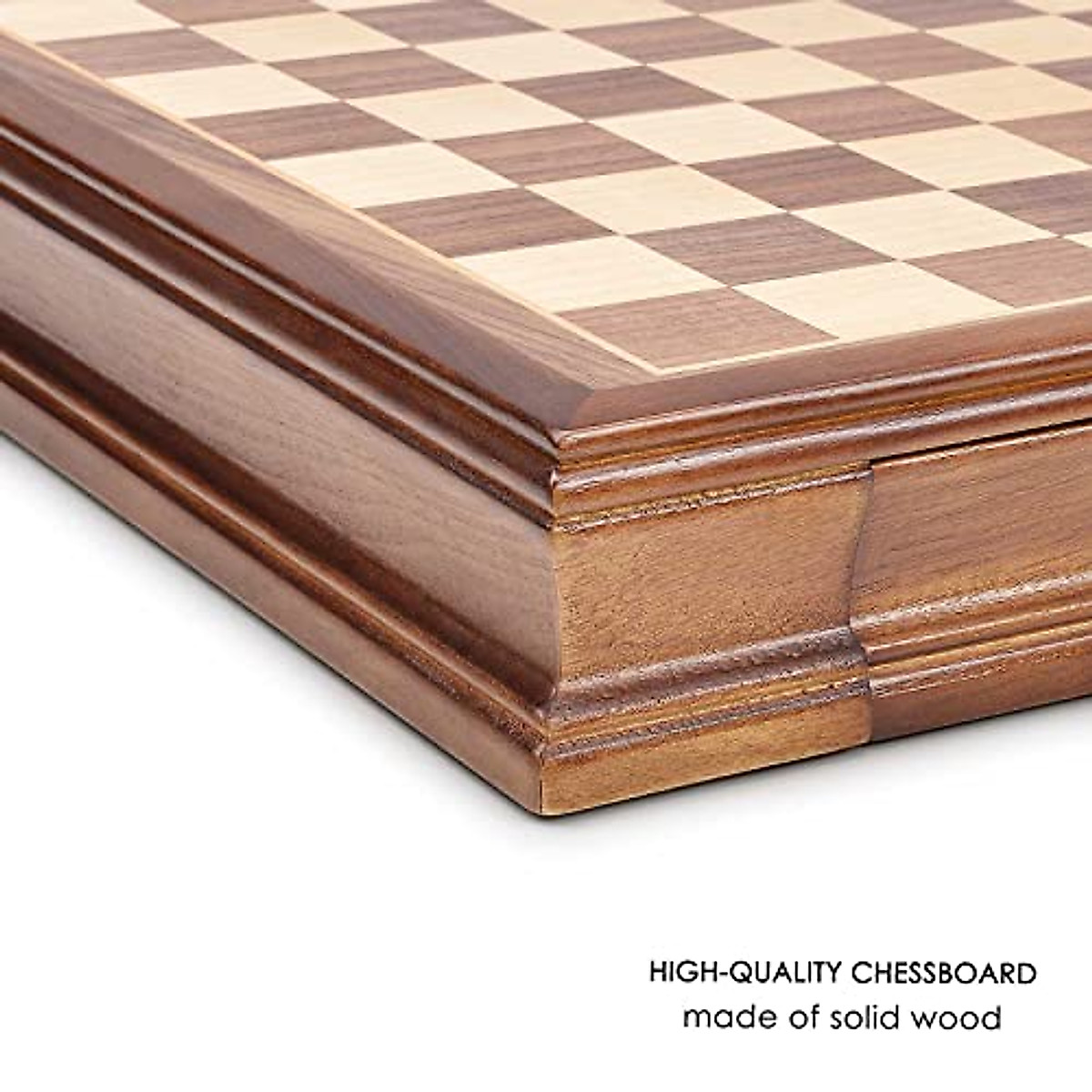 AMEROUS 12.8" x 12.8" Magnetic Wooden Chess Set with 2 Built-in Storage Drawers - 2 Bonus Extra Queens - Gift Packaging - Staunton Chess Pieces, Board Games Chess Sets for Adults and Kids