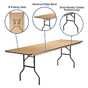 Flash Furniture 8-Foot Rectangular HEAVY DUTY Birchwood Folding Banquet Table with METAL Edges and Protective Corner Guards