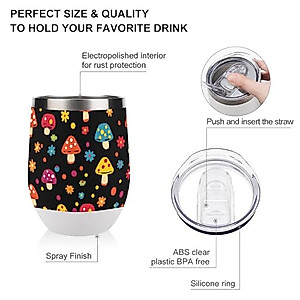 Rainbow Mushroom Funny Wine Tumbler 12 Oz Stainless Steel Insulated Mug Double Wall Water Cup with Lid