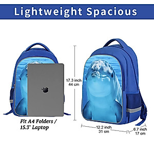 Dolphin 3D Print Luminous Blue Laptop Backpack for School, Large Capacity Lightweight Students Bookbag for Boys Girls Kids