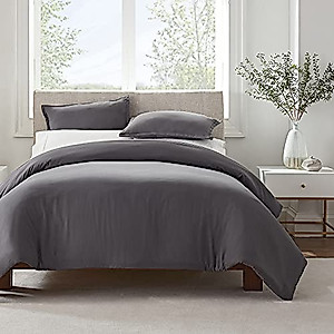SERTA Simply Clean Ultra Soft Hypoallergenic Stain Resistant 3 Piece Solid Duvet Cover Set, Grey, Full/Queen