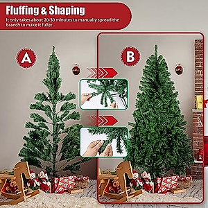 6.5FT Artificial Christmas Tree Xmas Holiday Pine Tree Christmas Tree Realistic Holiday Decoration with Metal Stand Hinges PVC Leaves Easy Assembly for Outdoor Indoor Party Green