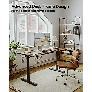 Cubiker 44 x 24 Inch Standing Desk, Stand up Height Adjustable Home Office Electric Table, Sit Stand Desk with Splice Board, Black Frame & Rustic Brown Desktop