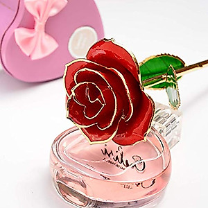 MNIEYU Gold Rose 24K Plated Gold Dipped Rose, Forever Preserved Red Rose Flowers with Stand,Romantic Gift for Valentine's Day and Anniversary, Best Gifts for Her, Wife,Girlfriend, Mothers Day,Birthday