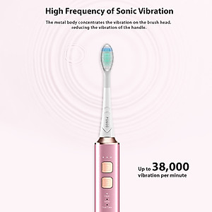 FOSOO Sonic Electric Toothbrushes for Adults, LUX Toothbrushes Electric Rechargeable with 120 Days Battery Life,38000vpm,3 Modes,2 Min Smart Timer,Metal Cover w 5 Colors Optional (Pink)