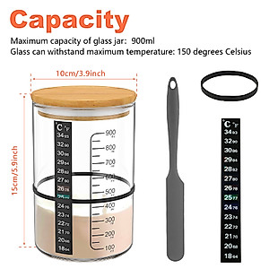 Txkrhwa Sourdough Starter kit, 900ml Glass Sourdough Starter Jar Wide Mouth Sourdough Fermentation Jar with Wooden Lid, Temperature Paper, Spatula Rubber String, Sourdough Bread Baking Supplies