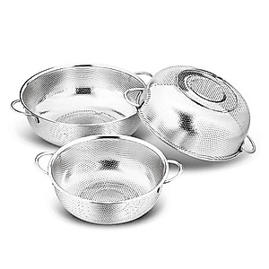 Hemoton Stainless Steel Colanders Strainers Micro- Perforated Kitchen Strainer with Handle Drain Baskets for Fruits Vegetable Cleaning Washing Mixing 16. 5cm