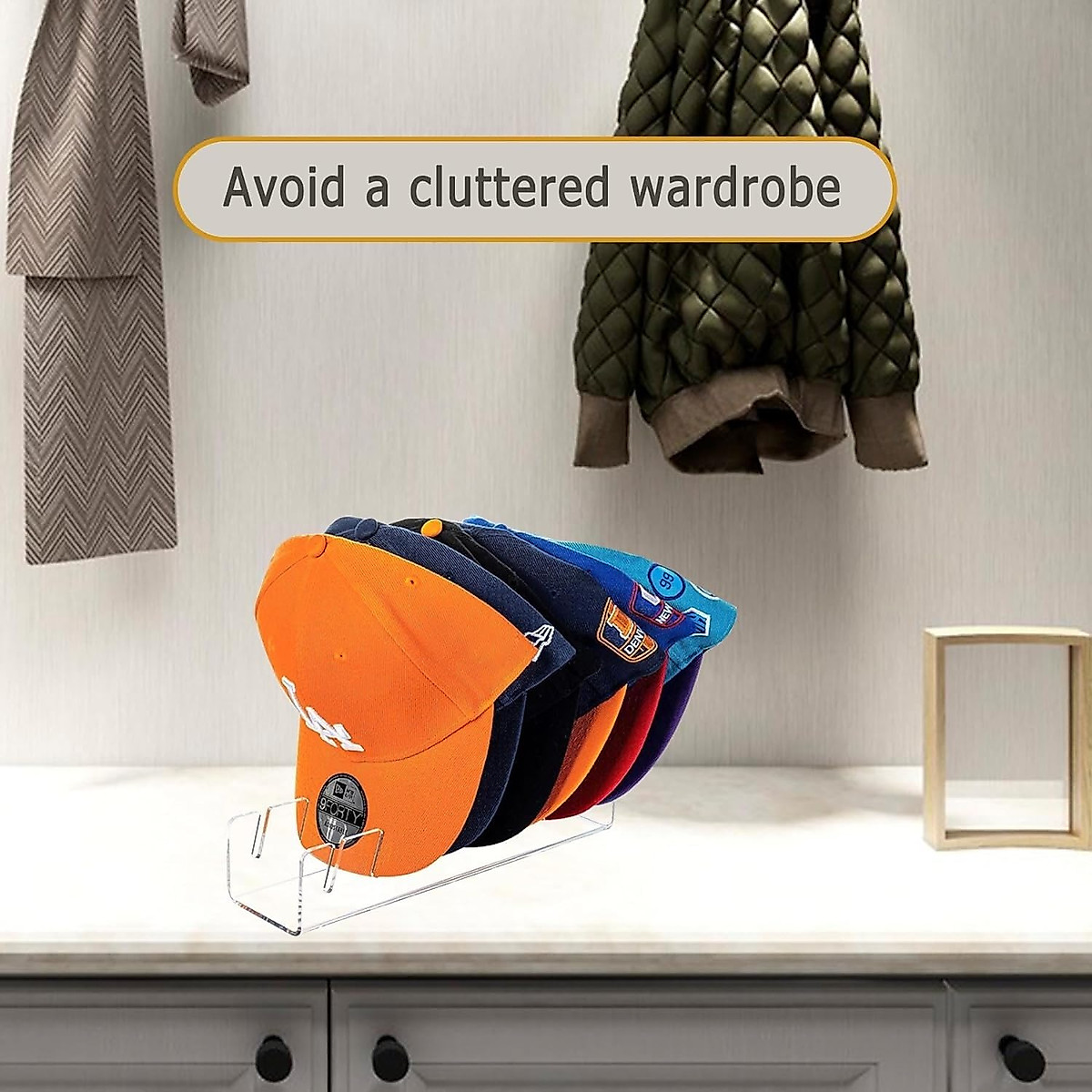 WEERSHUN Hat Stand for Baseball Caps Display and Organizer - 2 Pack, No Install Acrylic Hat Holder for 14 Baseball Caps for Bedroom, Closet, Dresser