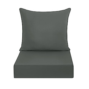 downluxe Outdoor Deep Seat Cushions Set, Waterproof Memory Foam Patio Furniture Cushions with Zipper for Outdoor Chair Sofa, 24" x 24", Dark Grey 1, 2 Piece Set