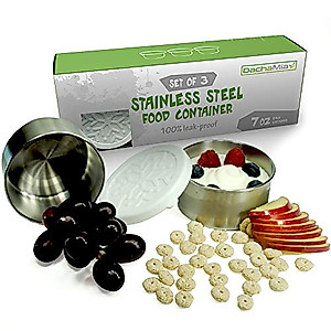 Dacha Mia Stainless Steel Food Storage Containers - Dips Condiment Containers - Set of 3-7oz - Eco Friendly Lunch Containers - Silicone Lids - Portion Control - Reusable