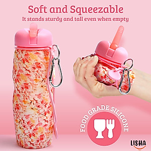 Lisha Portable Travel Bidet, Peri Bottle, Rolls-Up Compactly for Discreet Carry, Silicone Bidet Bottle with Leakproof Lid, Dust Bag and Clip (16.9 oz Capacity)