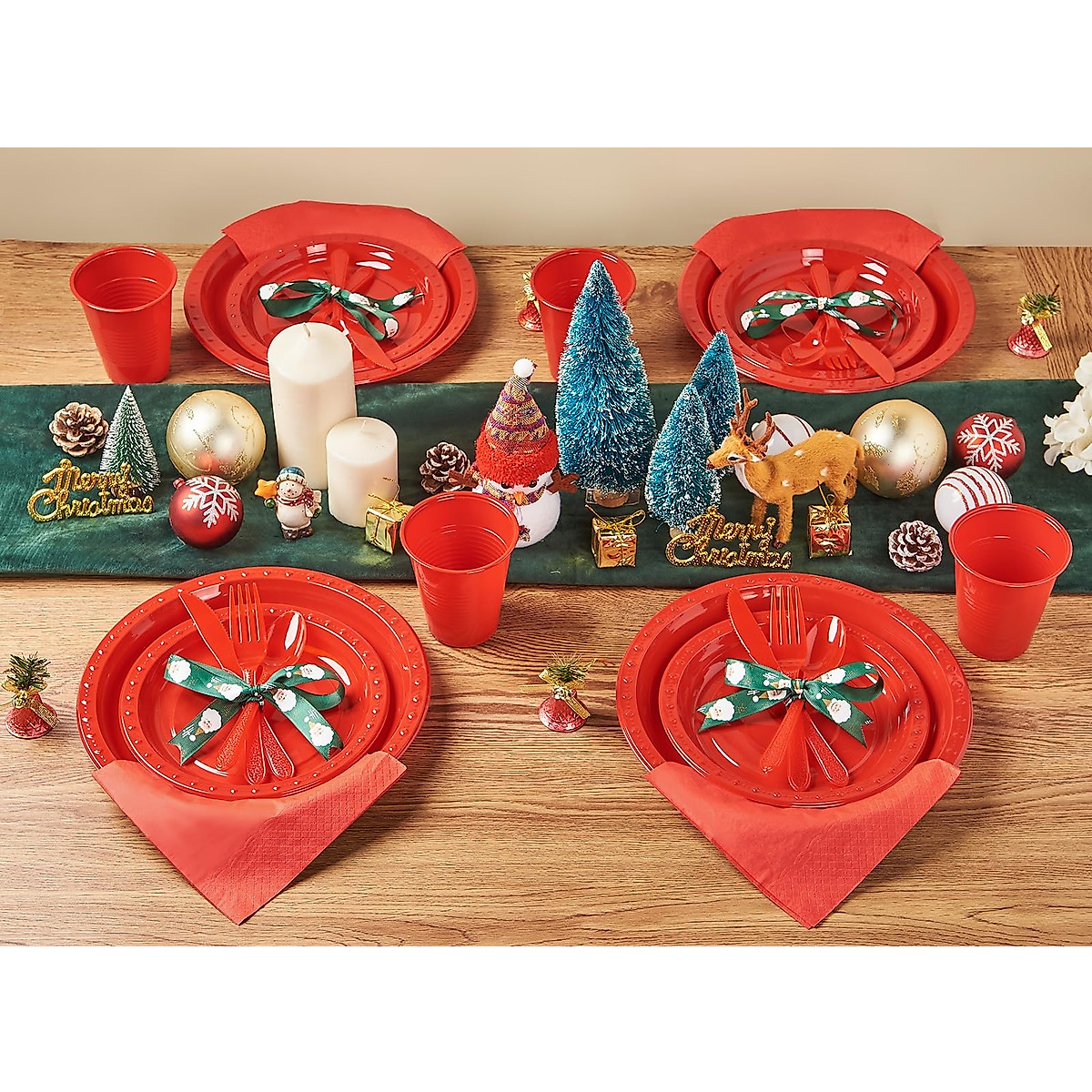 175-Piece Red Dinnerware Set - Includes Plates, Cups, Napkins, Cutlery - Disposable Party Supplies