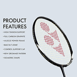 YONEX Muscle Power 29 Carbon Graphite Strung Badminton Racket with Full Racket Cover (Black/White) | for Intermediate Players | 85 Grams | Maximum String Tension - 30lbs