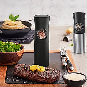 Pepper Grinder, JEKSSTB Battery Operated Salt and Pepper Grinder, Adjustable Coarseness, with LED Light, Dust Cover, One Hand Electric Salt and Pepper Grinder, ABS Material (Black)