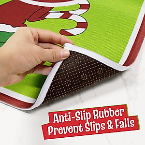 Christmas Decorations - Xmas Bathroom Sets - Grinchs Decor Toilet Seat Cover and Rug for Indoor Home Set of 4 (Red - Green)