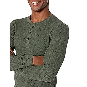 Amazon Essentials Henley Long Sleeve Shirts for Men, Regular-Fit Waffle, Olive Heather, Medium