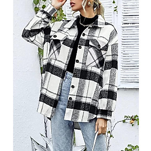 AUTOMET Womens Fall Outfits Fashion Clothes Shackets Flannel Plaid Button Down Long Sleeve Shirts Jackets Blackwhite L