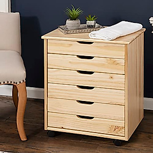 Linon Home Decor Products Corinne Six Drawer Wide, Natural Rolling Cart