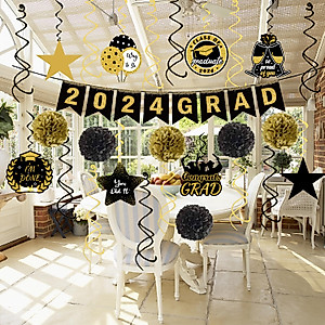 35Pcs Graduation Decorations Pre-Assembled Hanging Swirls 2024 GRAD Banner Graduation Party Decorations Class of 2024 for Classroom Home Party