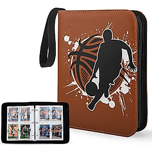 Yinke Basketball Baseball Football Card Binder Sleeves for Trading Cards,Holds Up to 400 Cards with 50 Premium 4-Pocket Page, Hard Organizer Carry Cover Collectors Storage Bag(Dark brown)