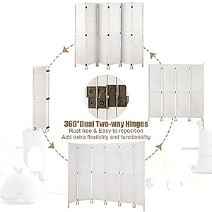 Vicluke 6 Panels Room Divider with 360 Degree Hinges, 5.6 FT Wood Folding Privacy Screen, Freestanding Partition Wall Dividers for Office, Home, Christmas Decor(White)