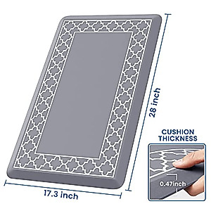 KitchenClouds Kitchen Mat Anti Fatigue, Cushioned Comfort Rugs 17.3"x 28" Grey Floor Mat Non-Slip, Waterproof Standing Desk Mat for Kitchen Floor, Home, Office, Laundry