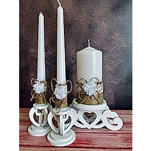 Magik Life Unity Candle Set for Wedding - Wedding décor & Wedding Accessories - Candle Sets - 6 Inch Pillar and 2 10 Inch Tapers - Rustic Unity Candle (Rustic)