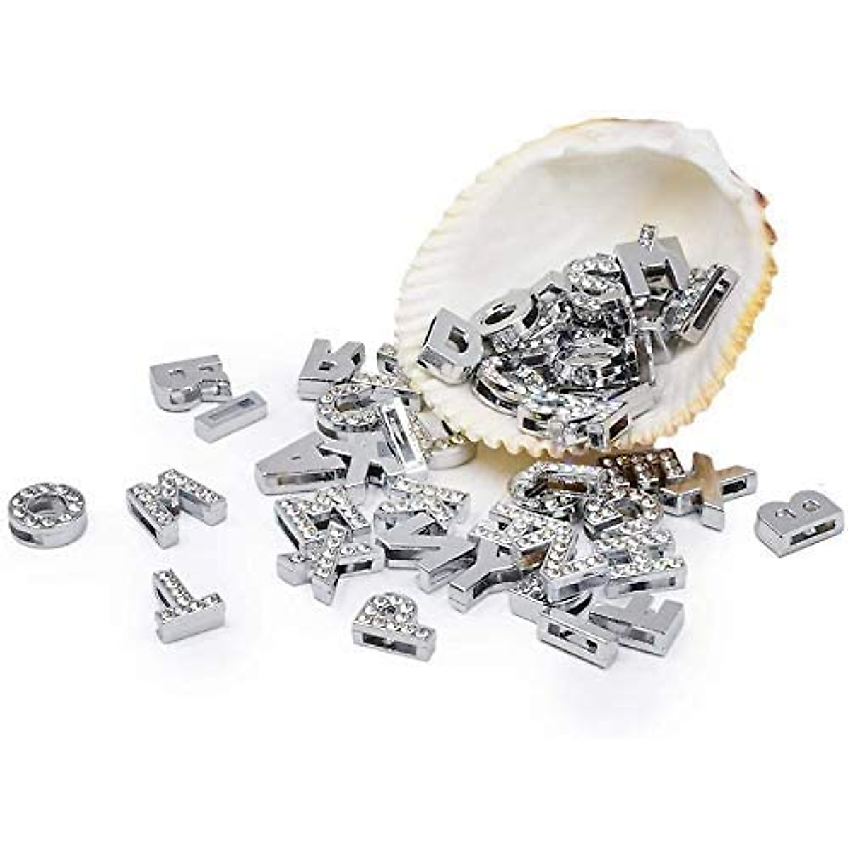 AUEAR, 52 Pack Silver A-Z 8mm Full Rhinestone Slide Crystal Alphabet Alloy Letter Charm for Bracelets Necklace Wristbands DIY Jewelry Making