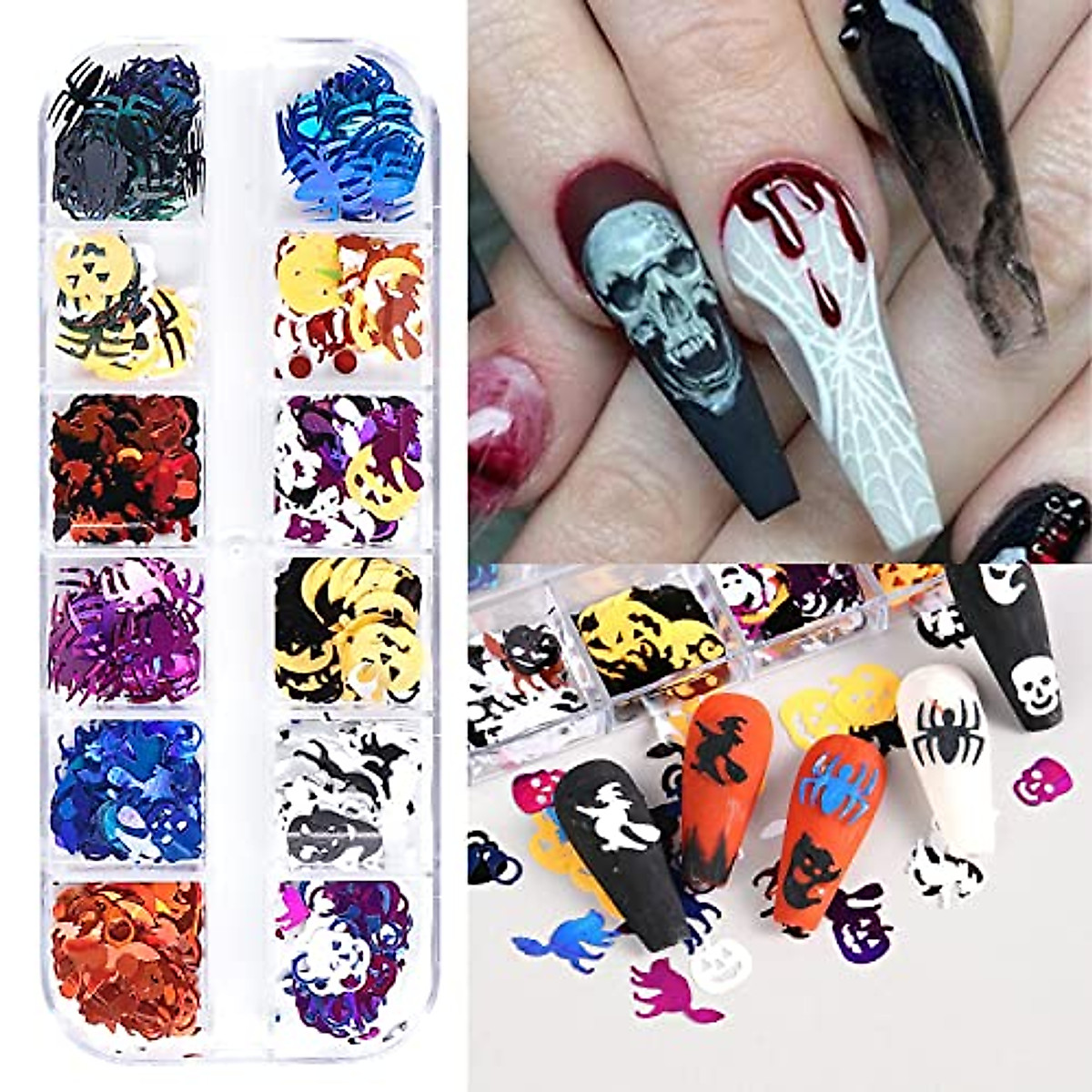 HMDABD Makeup Glitter for Eyes Nail Glitter Halloween Glitter And Halloween Nail Glitter And Witch Sequins And Pumpkin Glitter For DIY Resin Craft Nail Design Stencils（Black