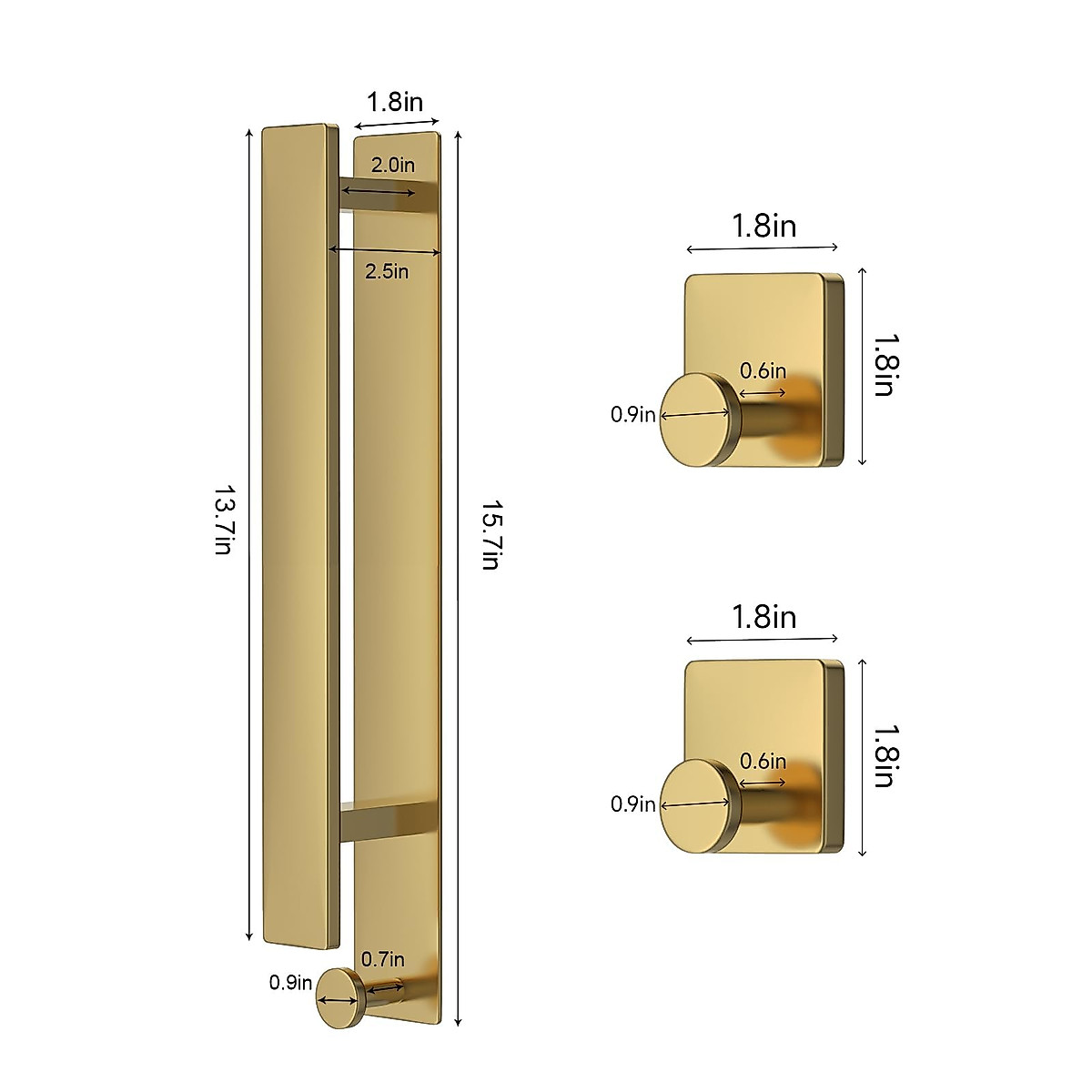 Towel Bars 304 Stainless Steel Towel Holder Self Adhesive Towel Rod with 2-Pieces Hook for Kitchen and Bathroom Accessory Kit-No Drilling (Gold, 15.5 INches)
