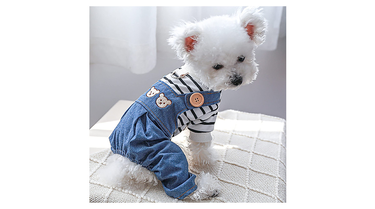 Dog Winter Clothes Pet Plaid Shirts Stylish Denim Jumpsuit for Small ...