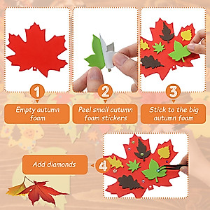 Halloween Foam Pumpkin Craft Kit Decoration Autumn Foam Sticker Set Large Maple Leaf Gem Sticker Self-Adhesive Fall Sticker Craft Kit for Boy Girl Thanksgiving Halloween Party Supplies (18)