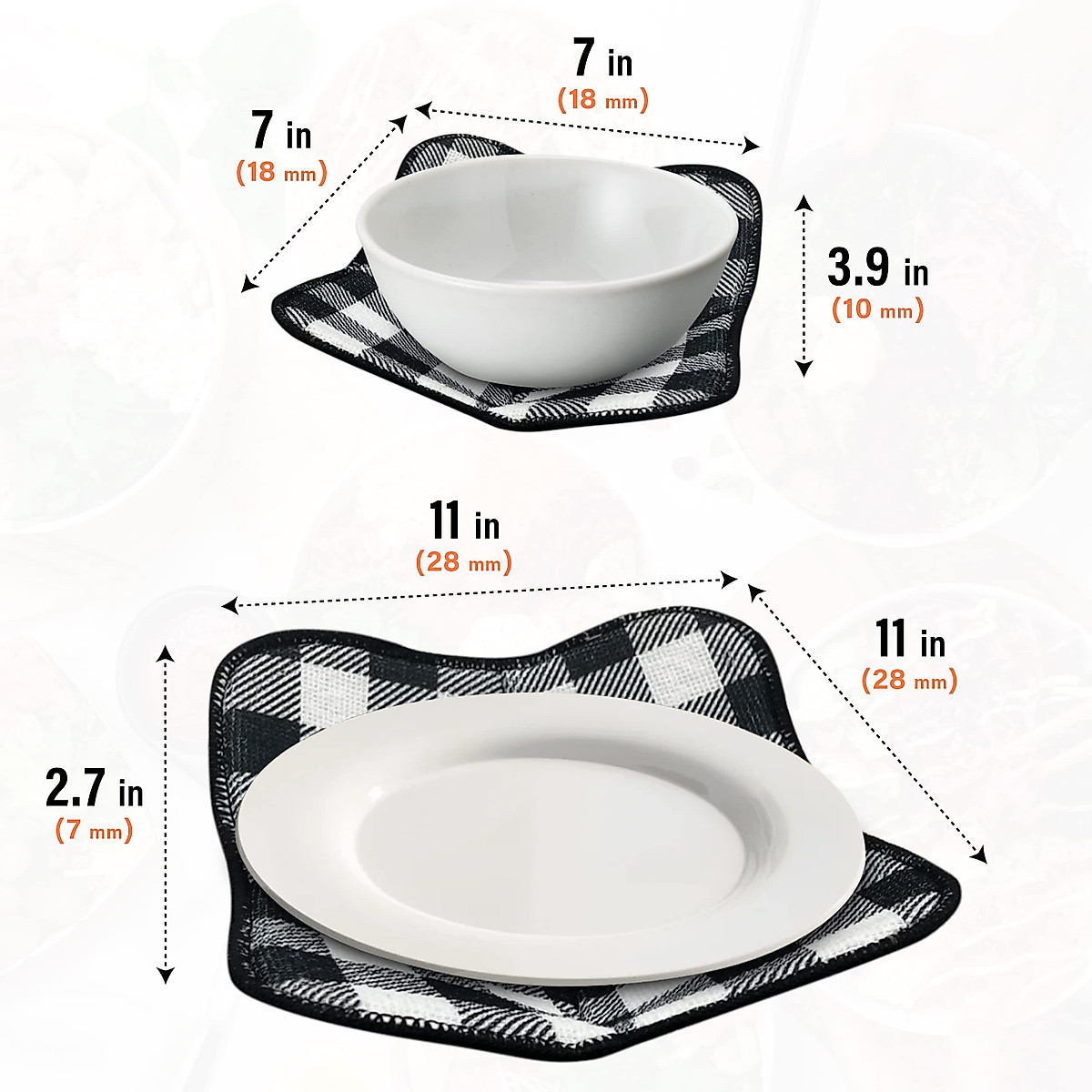 RS Collections 4 Pieces Microwave Bowl or Pot Holders Microwave bowl holder set to keep food warm Heat Resistant Potholder Protector Large Hot Pads Microwave Plate Holder (Black & White Plaid)