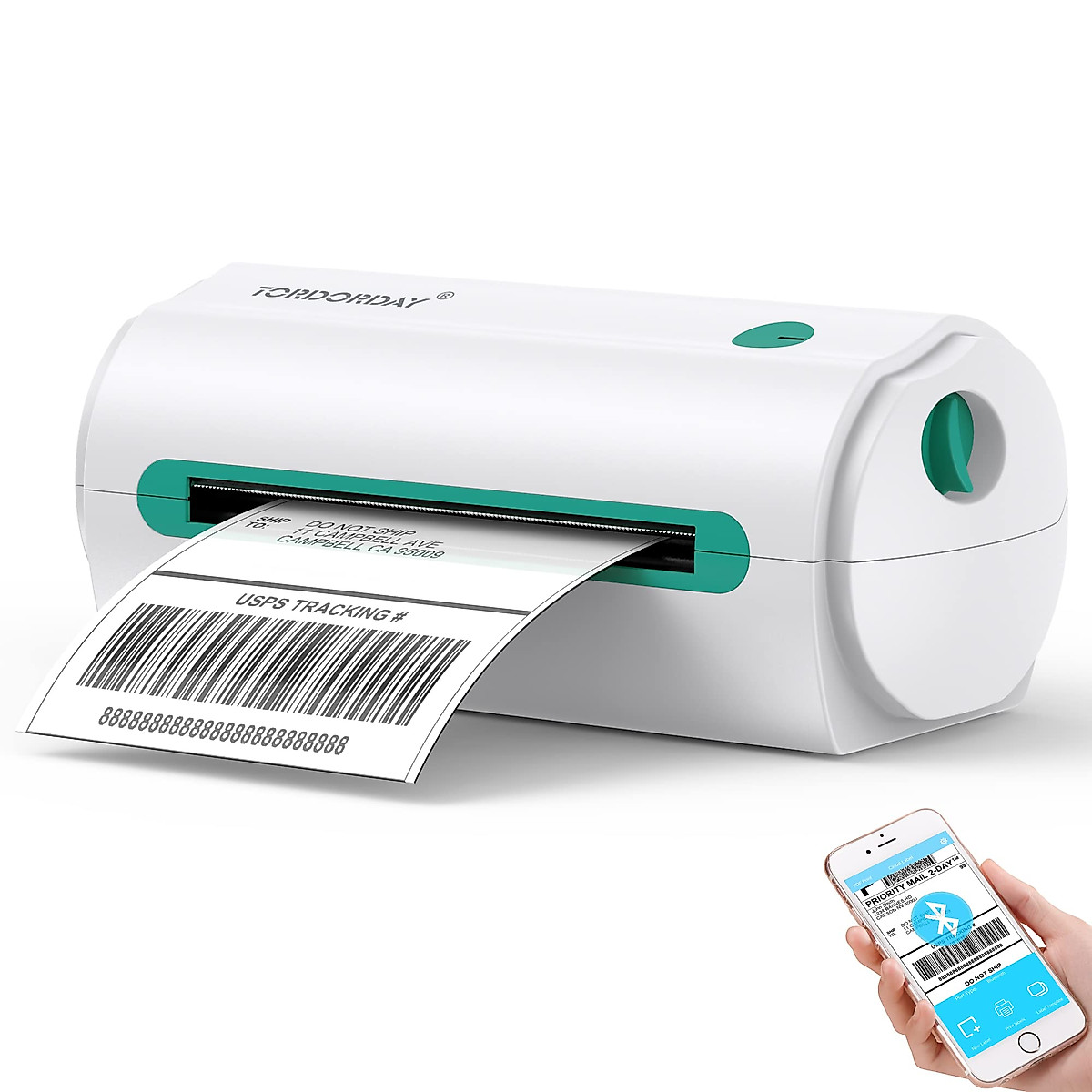 Tordorday Bluetooth Shipping Label Printer Work with App Elabel 4x6 Bluetooth Thermal Label Printer for Shipping Packages, Compatible with USPS, Shopify, Amazon, Ebay, FedEx