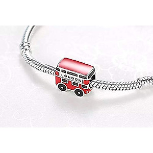 ARTCHARM London Double Decker Bus Charm 925 Sterling Silver with Red Enamel, Travel/DIY Charms-Peaceful Theme, Memorable Gifts for Volunteer (London Bus)