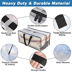 Rihim Moving Bags 90L - 4 Clear Heavy Duty Extra Large Storage Bags for Clothes - Packing Bags with Backpack Straps Strong Handles Zippers - College Travelling Christmas Storage Moving Totes