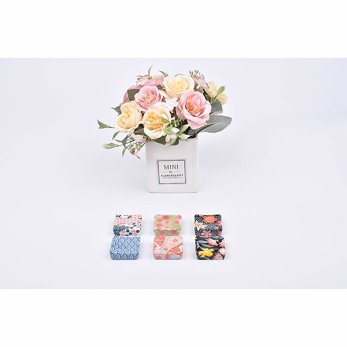 GSHOPVV 6 Pcs Square Japanese Pattern Set Ceramic Chopsticks Rest Spoon Fork Knife Holder Rack