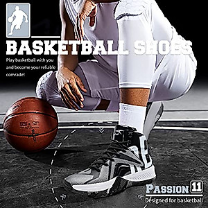 ASHION Little Big Youth Kids Basketball Shoes Boys High-Top Sneakers Girls Outdoor Sports Shoes Black Silver,4 Big Kid