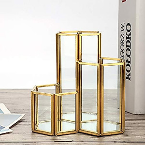 Makeup Brush Holder, with Non Slip Bottom Elegant Design Gold Glass Stationery Organizer, for Home Decor Desk Dresser for Office Decor