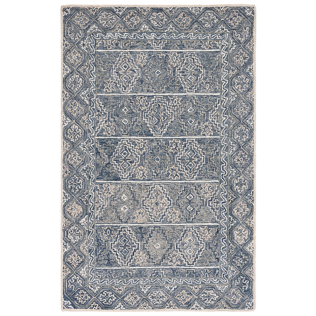 SAFAVIEH Aspen Collection Area Rug - 9' x 12', Blue & Beige, Handmade Boho Wool, Ideal for High Traffic Areas in Living Room, Bedroom (APN275M)