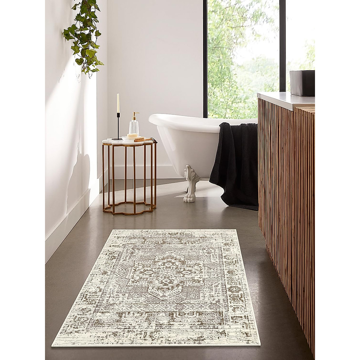 Lahome Boho Washable 3x5 Rug Entryway Rug, Bohemian Soft Small Rugs for Bathroom Bedroom, Beige Kitchen Rugs Non-Slip Non-Shedding, Low-Pile Indoor Floor Carpet for Bedside Dorm