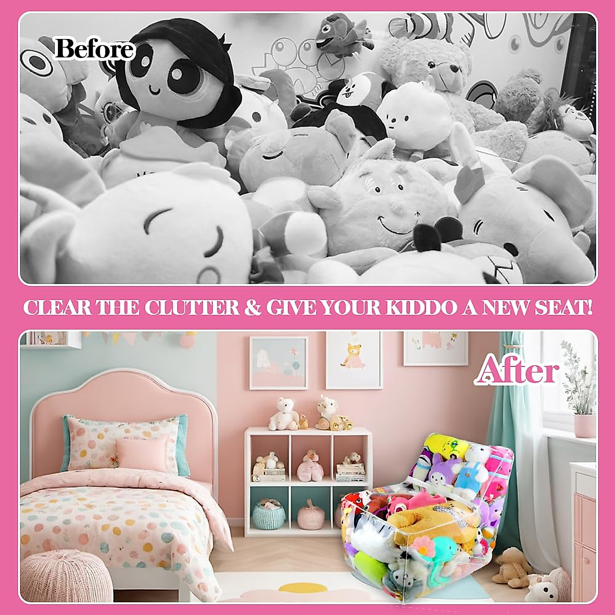 Stuffed Animal Bean Bag Chair Cover: Clear Waterproof Stuffable Beanbag Chair Cover - Creative PVC Plush Toys Storage Used for Organizing Soft Stuff Plush Dolls