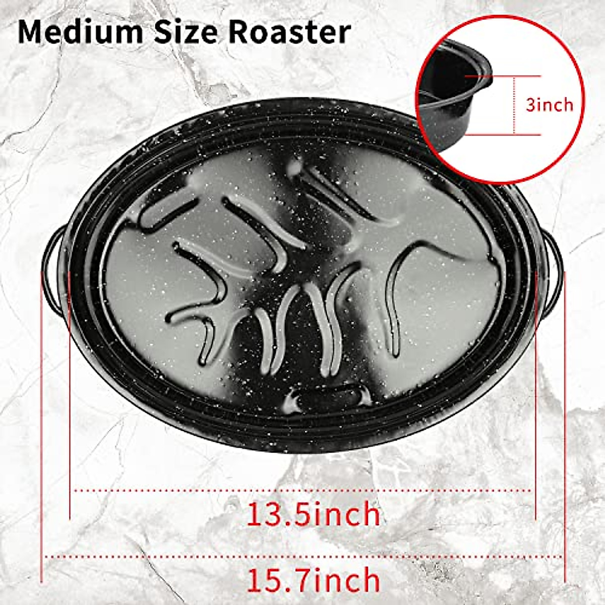 JY COOKMENT 15.7" Enameled Oval Roaster with Domed Lid - For Turkey, Chicken, Ham, Dishwasher Safe