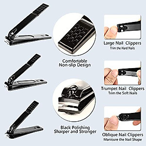 ONME Manicure Set, 15pcs Stainless Steel Nail Clipper Pedicure Professional Grooming Kit, Includes Cuticle Remover with Travel Case Beauty Care Tools Gift For Women Men (Black)