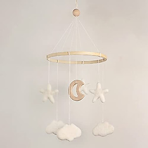 Mobile for Crib - Baby Mobile for Crib - Baby Crib Mobile - Crib Mobile for Girls, Boys - Baby Mobile for Bassinet - Gender Neutral Color Theme - Felt Cloud, Felt Star, Wood Moon