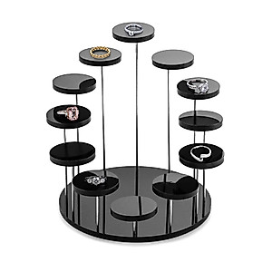 QWORK Round Acrylic Products Display Riser Stands, 12 Tier Jewelry Display Stands for Rings Earrings,Mini Figurines, Black