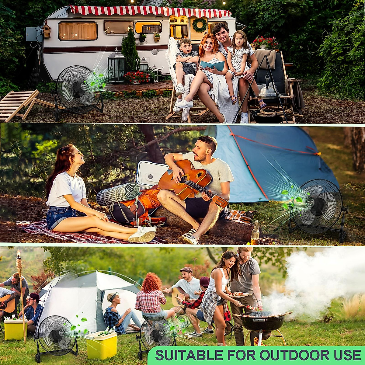 TonyEst Portable Solar Fan, 12'' Rechargeable Solar-Powered Tent Camping Fan with 12000mAh Battery, Cordless Floor Fan with USB Output, Dual-Use for Home, Outdoor, Travel, Patio, Car, Worksite