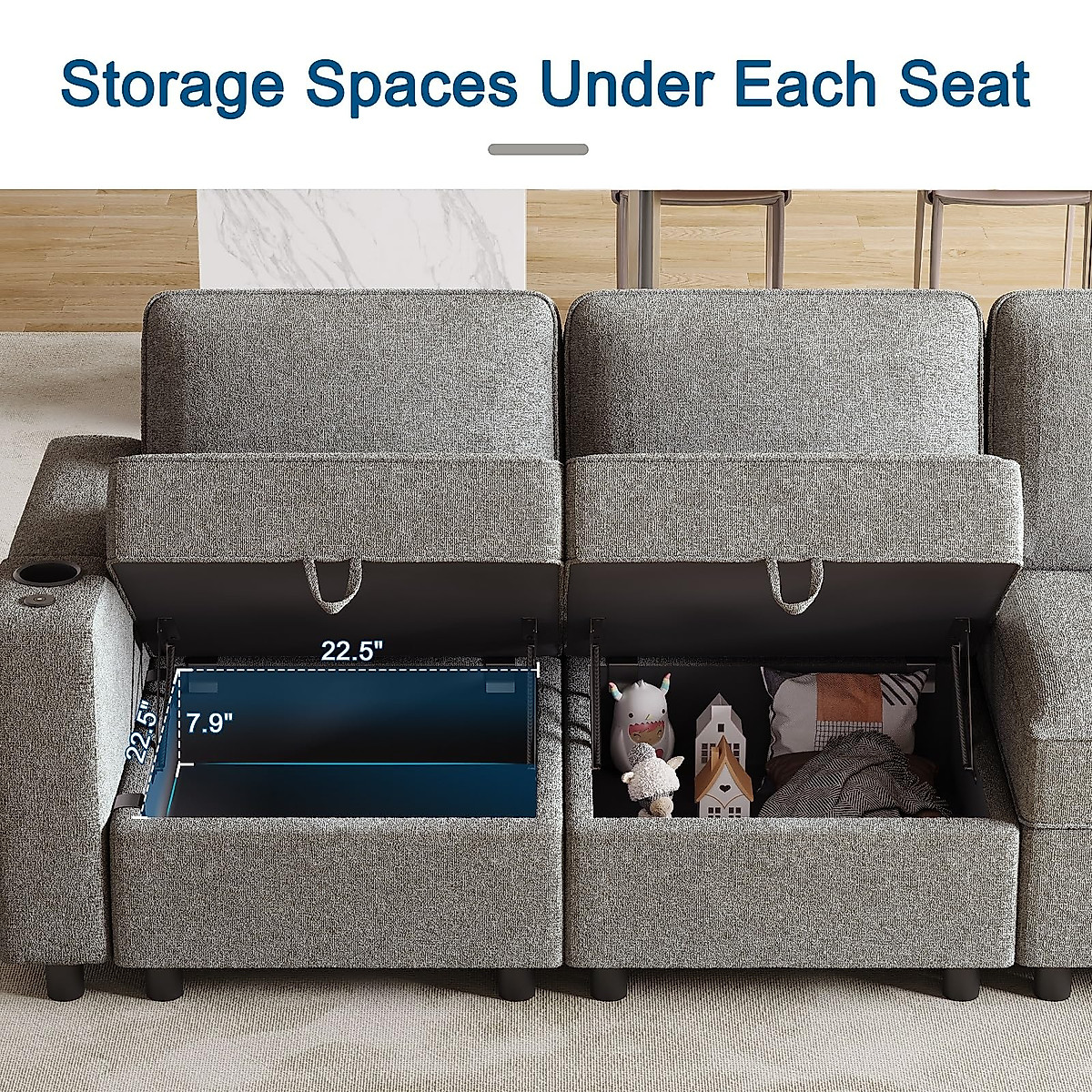 beyond SMART Multifunctional Sleep Sofa, Modular Sectional Sofa Bed, Sleeper Sofa for Living Room with Storage, Armrest with Power Grommet and Cup Holder, Wireless Charging Stand & LED Light Included