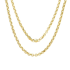 Nuragold 10k Yellow Gold 3mm Rolo Circle Cable Round Link Chain Pendant Necklace, Mens Womens Jewelry 16" 18" 20" 22" 24" 26" 28" 30"