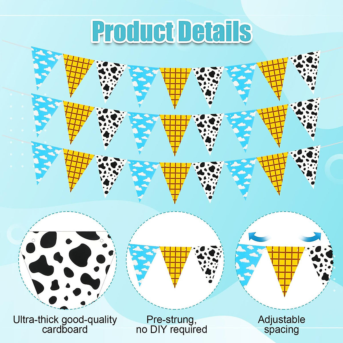 4pcs Cartoon Story Party Banner, Themed Birthday Banner Baby Shower Party Decor Blue Yellow Red Toy Themed Birthday Banner for Kids Birthday Baby Shower Decorations